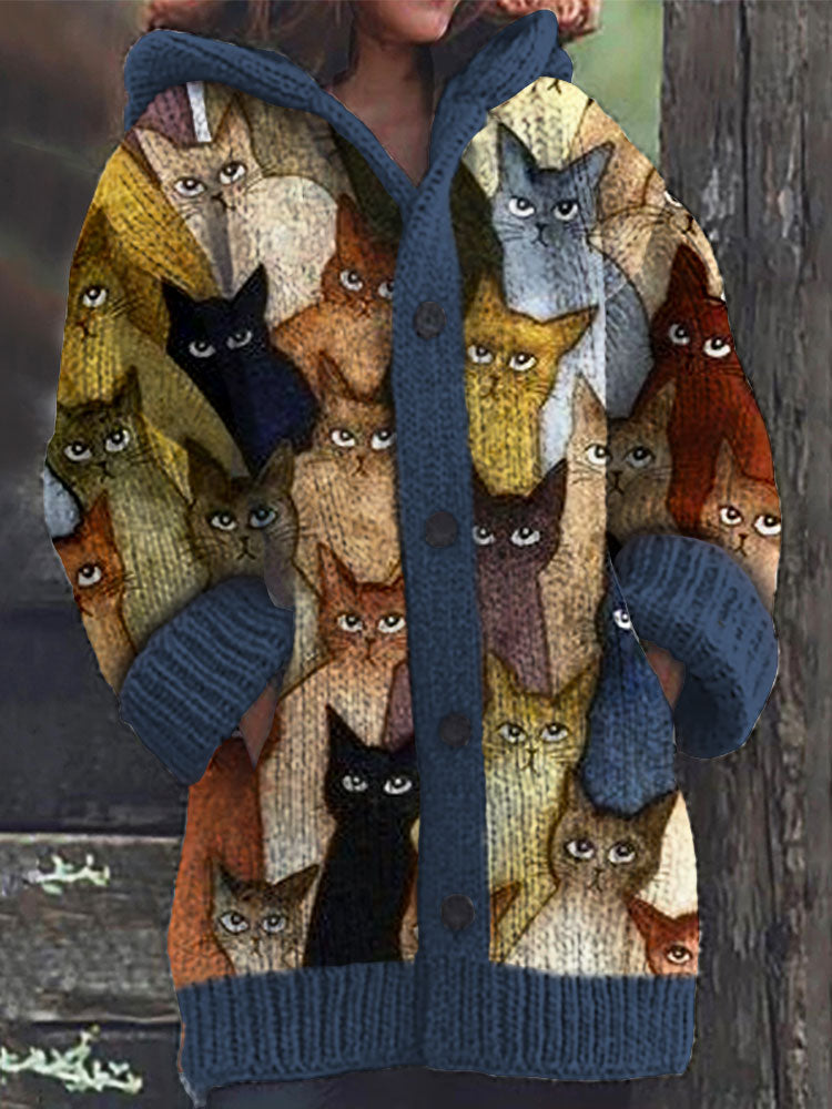 Colorful Cats Pattern Cozy Hooded Cardigan – Rakkiss