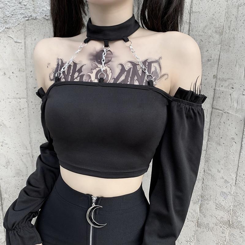 Streetwear Off Shoulder Gothic Top – Rakkiss